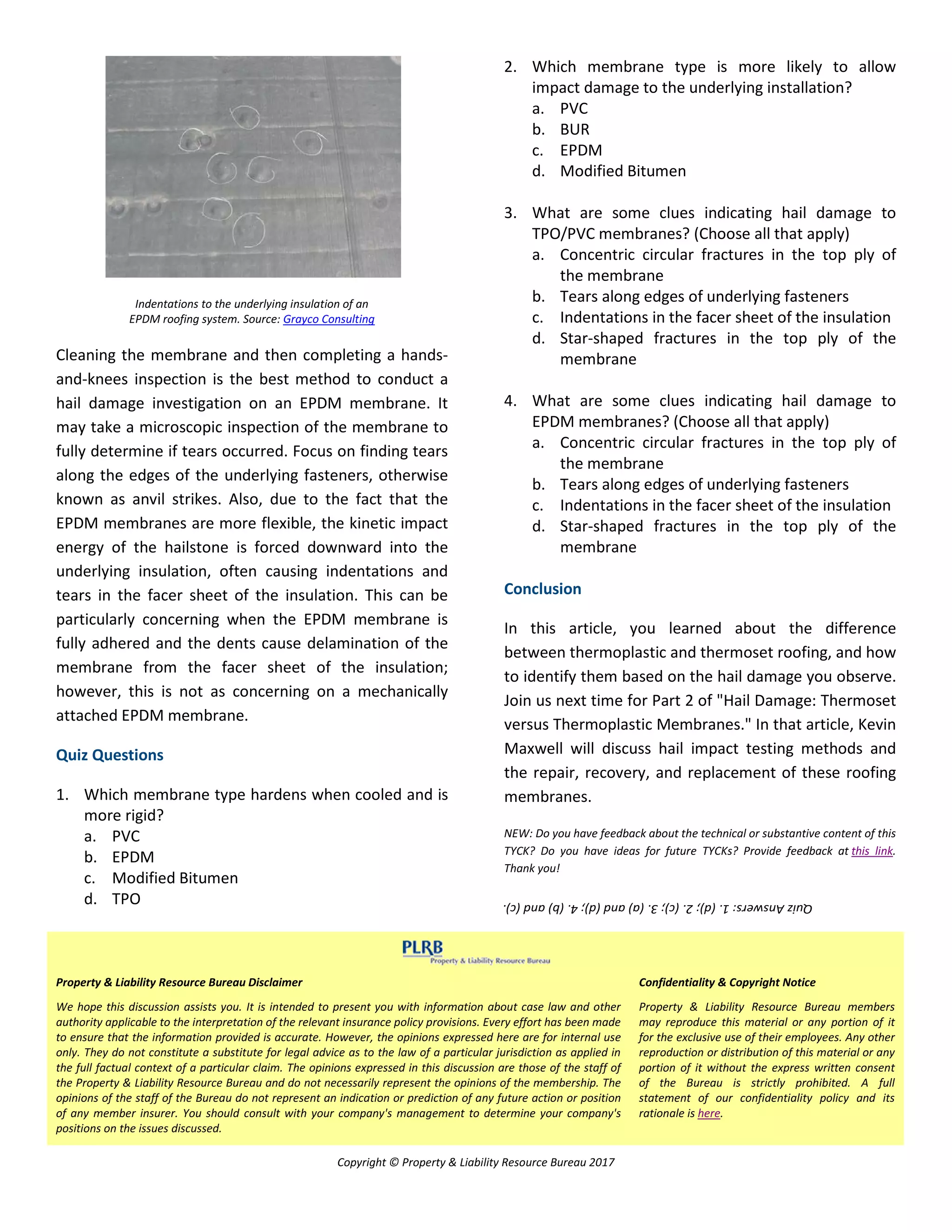 Hail Damage to Termoset and Thermoplastic Roofing Membranes | PDF