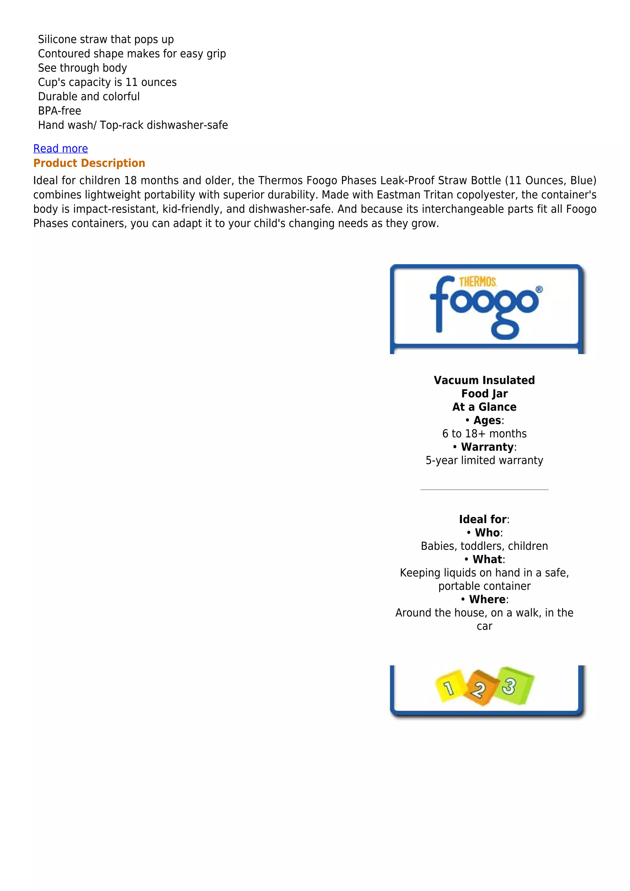 Thermos foogo phases leak proof straw bottle, blue yellow, 11 ounce | PDF