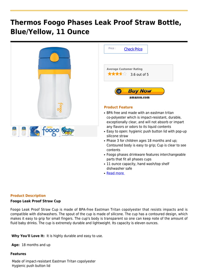 Thermos foogo phases leak proof straw bottle, blue yellow, 11 ounce | PDF