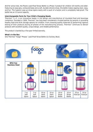 Thermos foogo phases leak proof straw bottle, blue yellow, 11 ounce | PDF