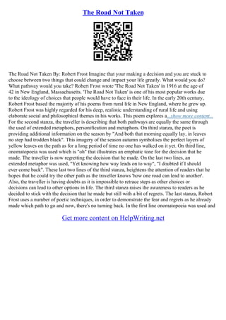 The Road Not Taken By Robert Frost Essay | PDF