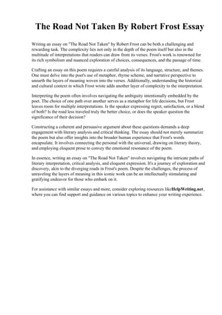 The Road Not Taken By Robert Frost Essay.pdf