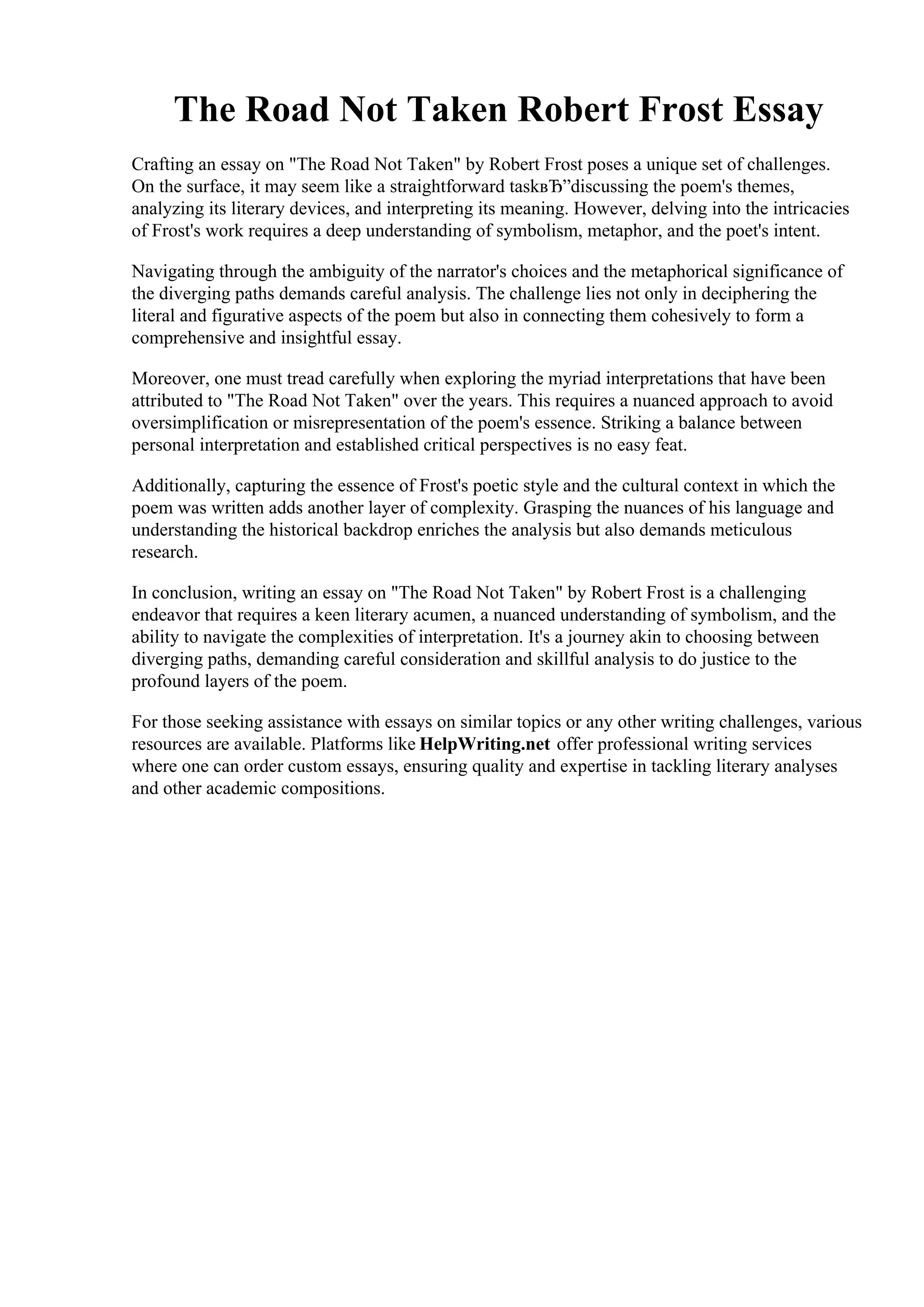 The Road Not Taken Robert Frost Essay.pdf