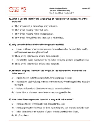 Cormac McCarthy's The road quiz #2 | PDF