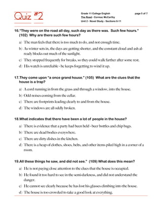 Cormac McCarthy's The road quiz #2 | PDF