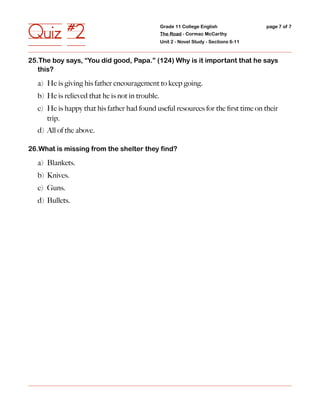 Cormac McCarthy's The road quiz #2 | PDF