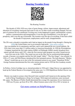 The Roaring Twenties Essay | PDF | Personal Finance