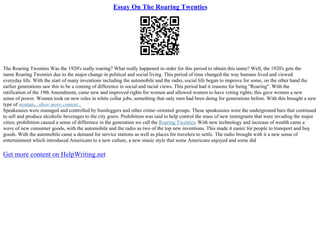 The Roaring Twenties Essay | PPT