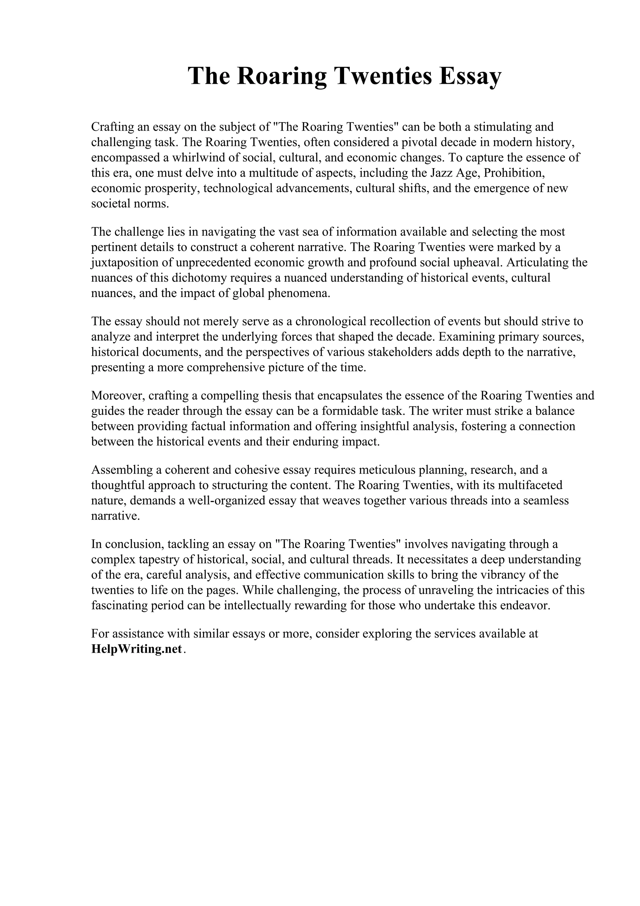 The Roaring Twenties Essay | PDF