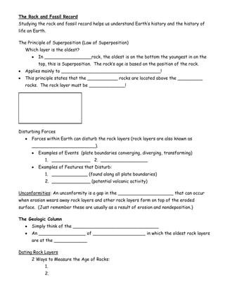 The rock and fossil record cloze notes | DOCX | Geology | Science