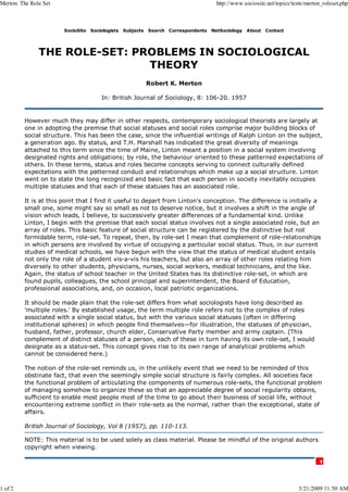 The Role Set Problems In Sociological Theory | PDF