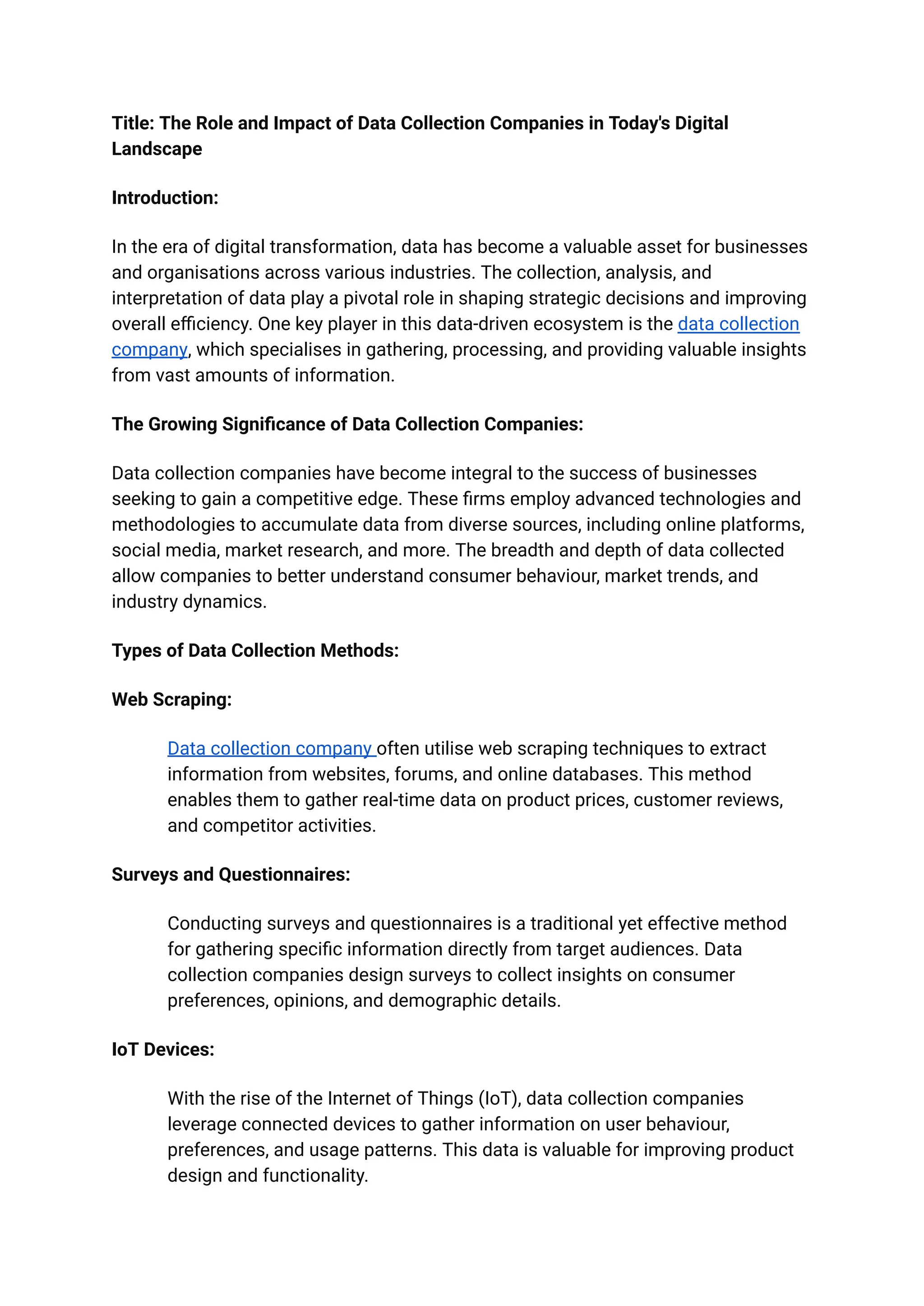 The Role and Impact of Data Collection Companies in Today's Digital ...