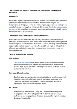 The Role and Impact of Data Collection Companies in Today's Digital ...