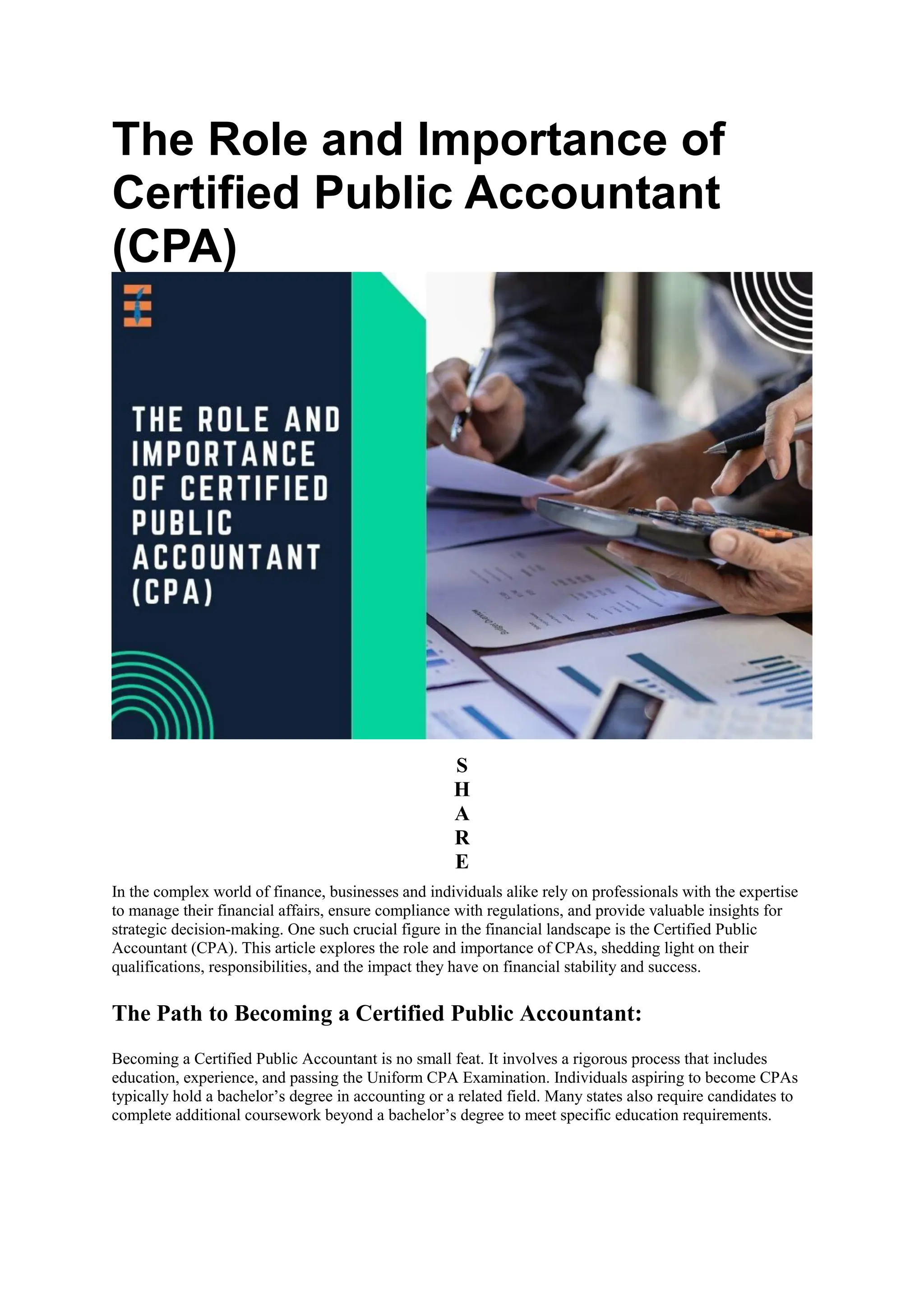 The Role and Importance of Certified Public Accountant (CPA) | PDF