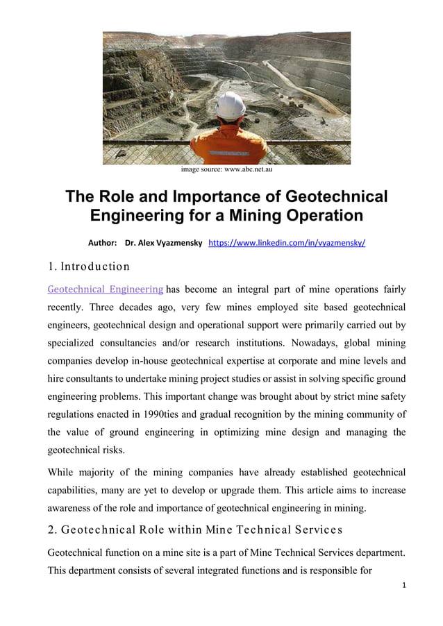 The role and importance of geotechnical engineering for a mining operation (1) | PDF | Civil ...