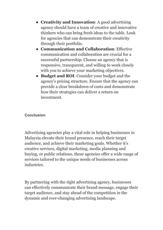 The Role of Advertising Agencies in Malaysia_ A Comprehensive Guide | PDF