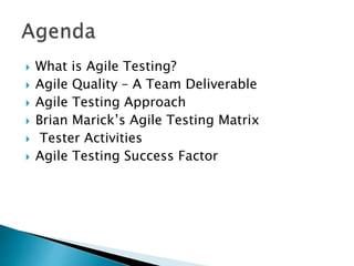 The role of agile tester | PPTX | Technology & Computing