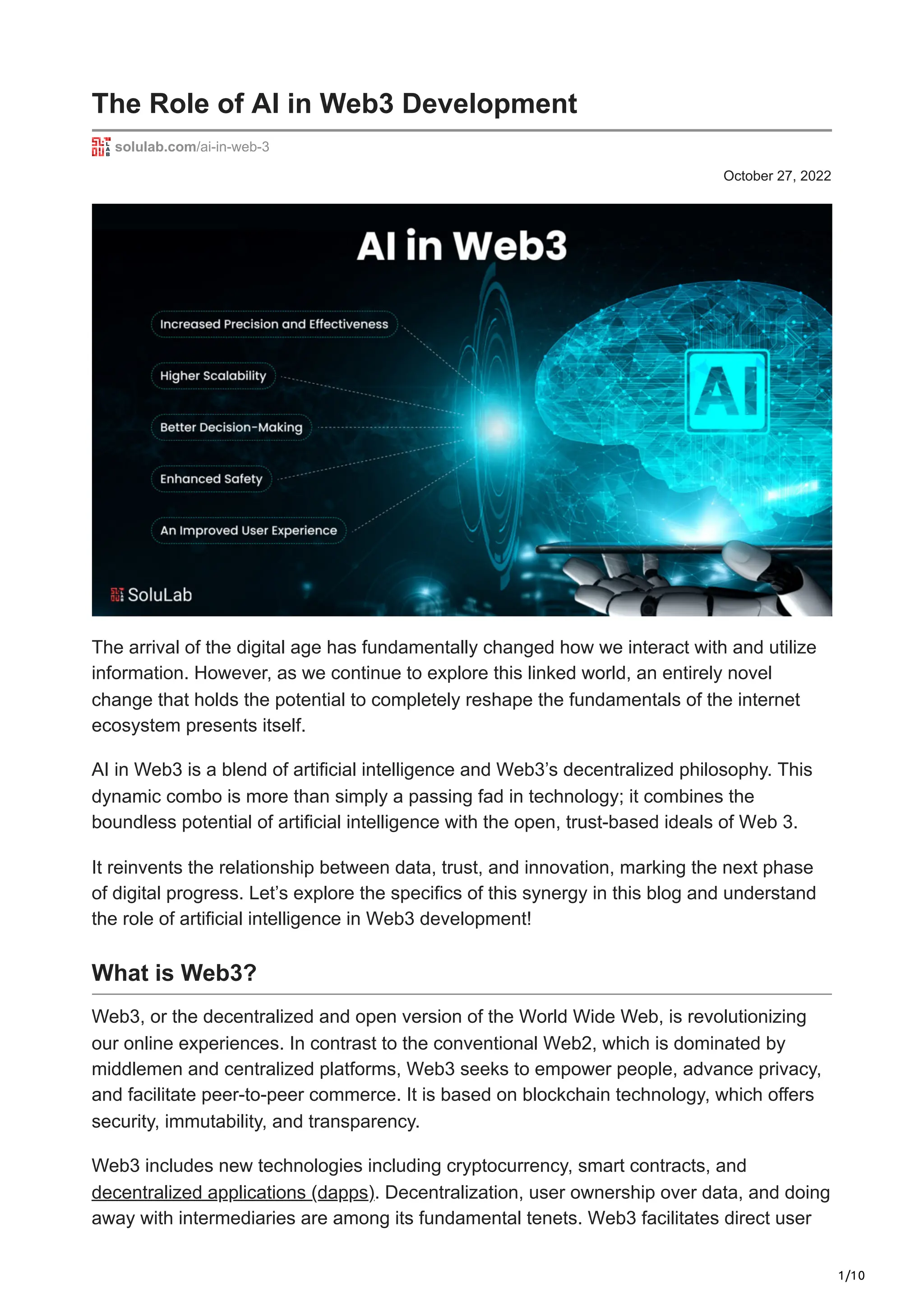 The Role of AI in Web3 Development serives | PDF