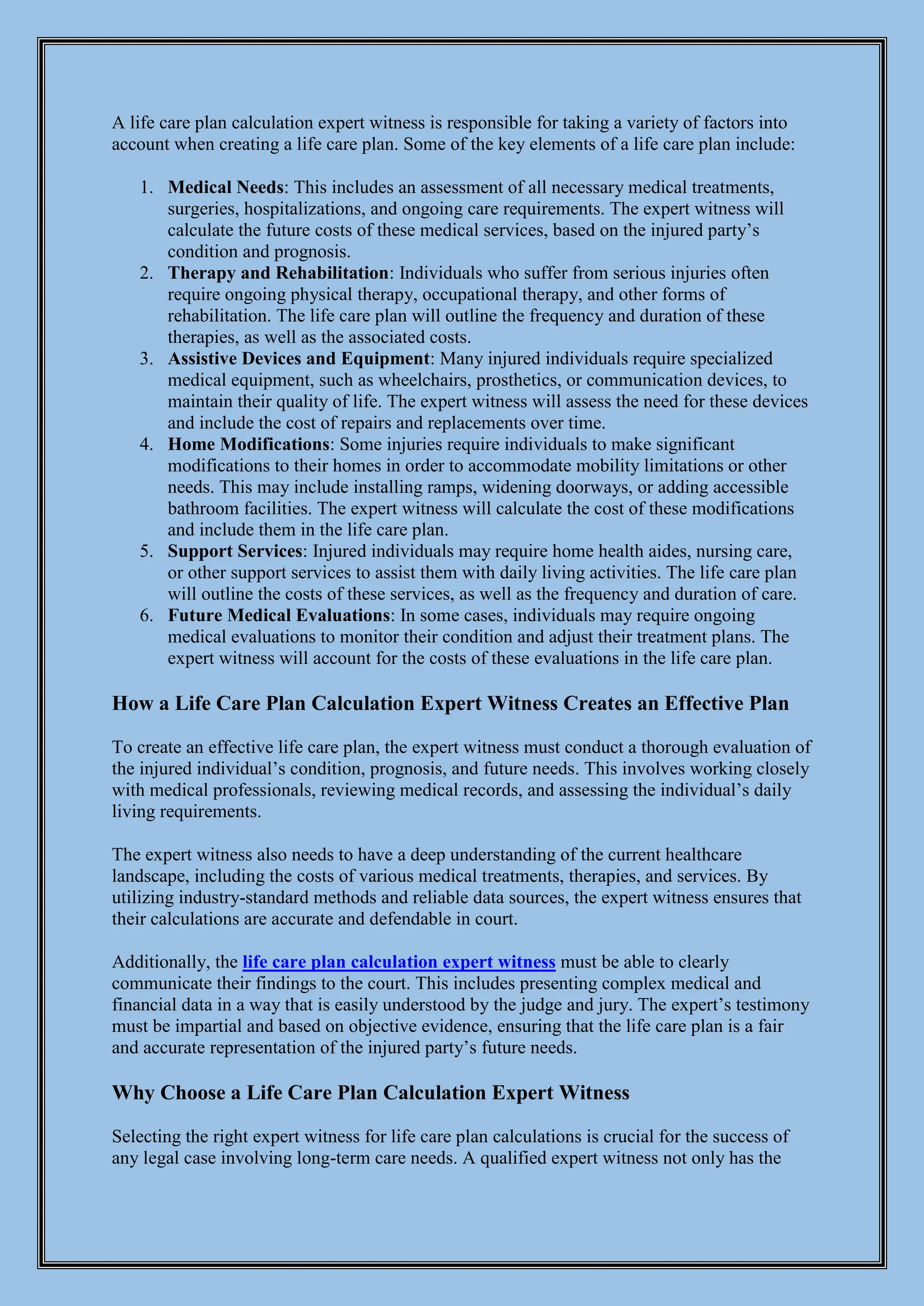The Role of an Expert Witness in Life Care Plan Calculation.pdf
