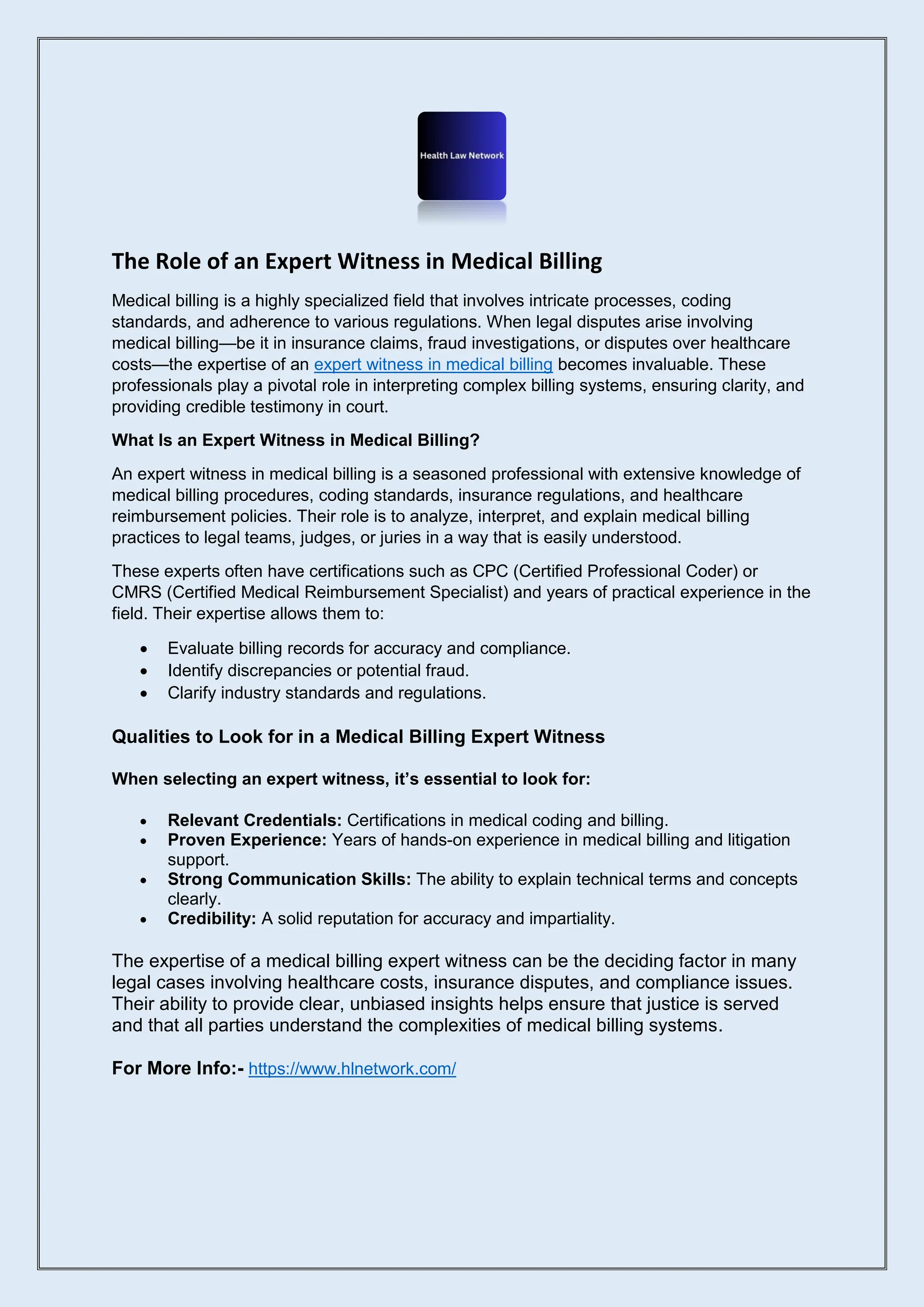 The Role of an Expert Witness in Medical Billing | PDF