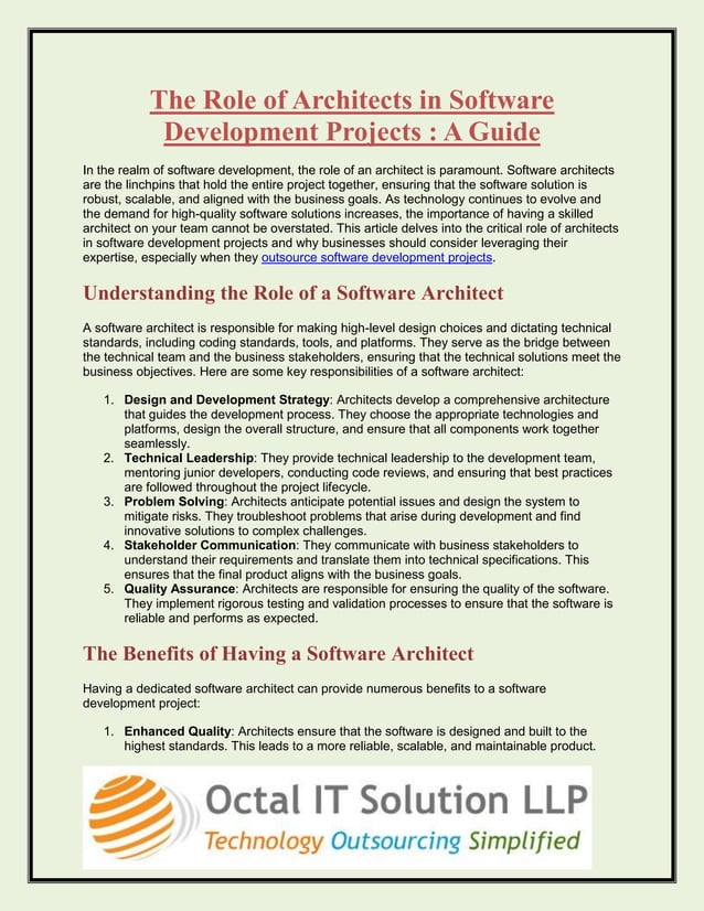 The Role of Architects in Software Development Projects | PDF