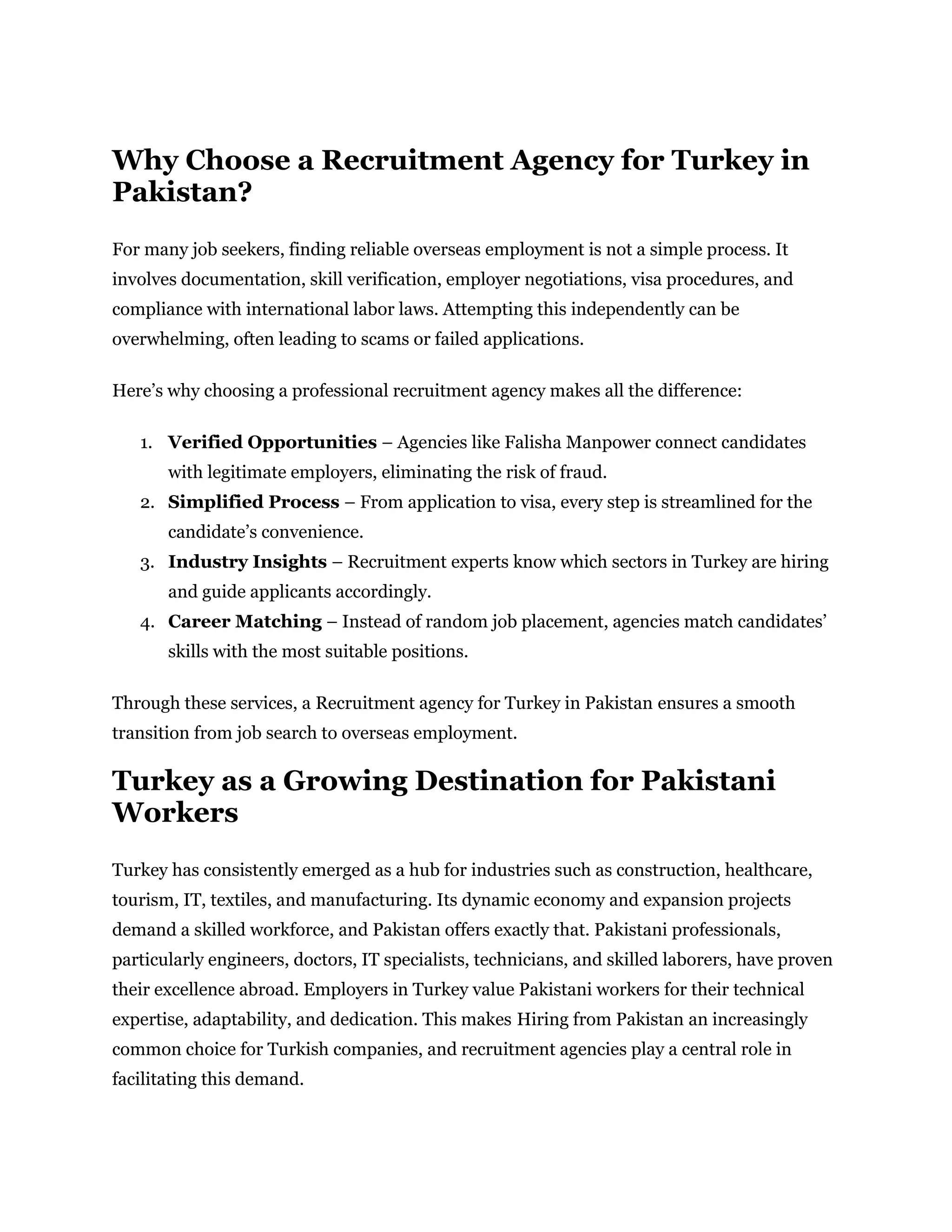 The Role of a Recruitment Agency for Turkey in Pakistan in Overseas ...