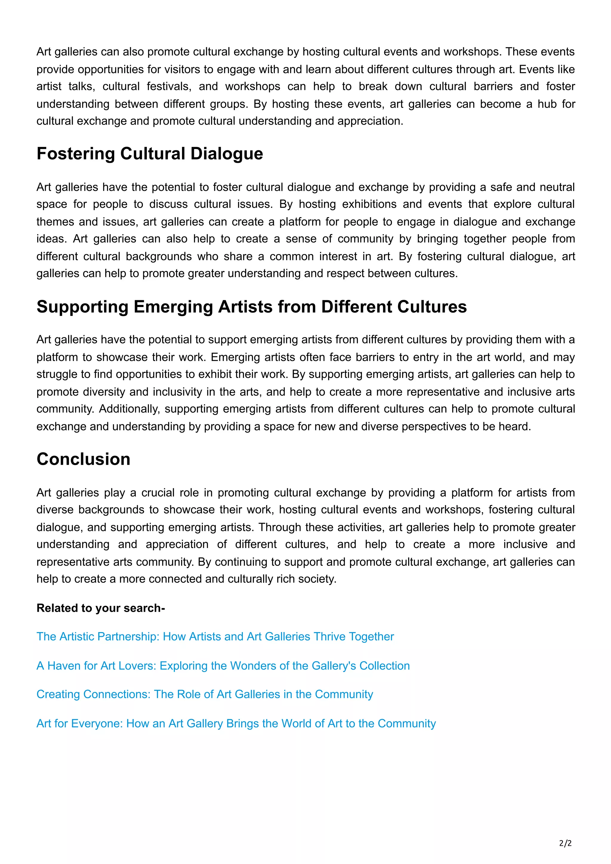 The Role of Art Galleries in Promoting Cultural Exchange | PDF