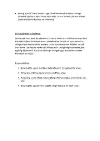 The role of a sound technician (my job role) | ODT