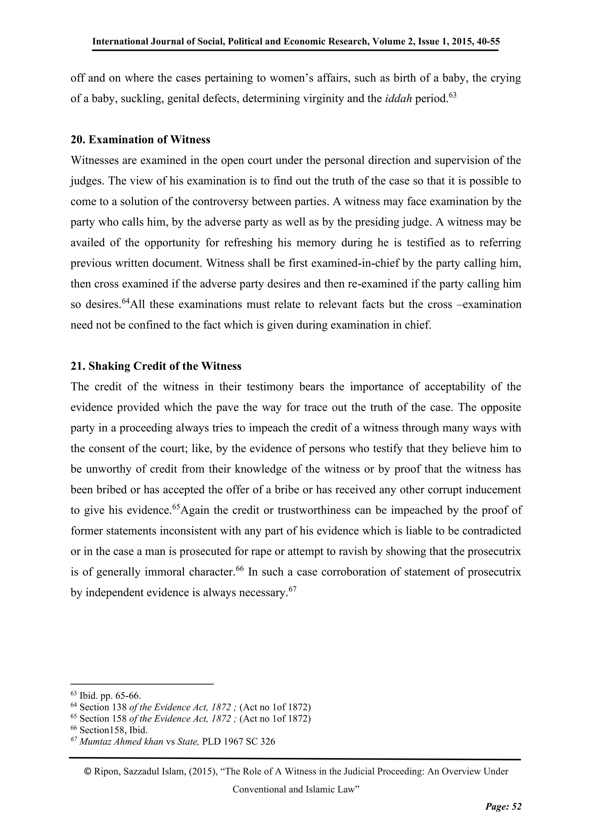 THE ROLE OF A WITNESS IN THE JUDICIAL PROCEEDING - AN OVERVIEW UNDER ...