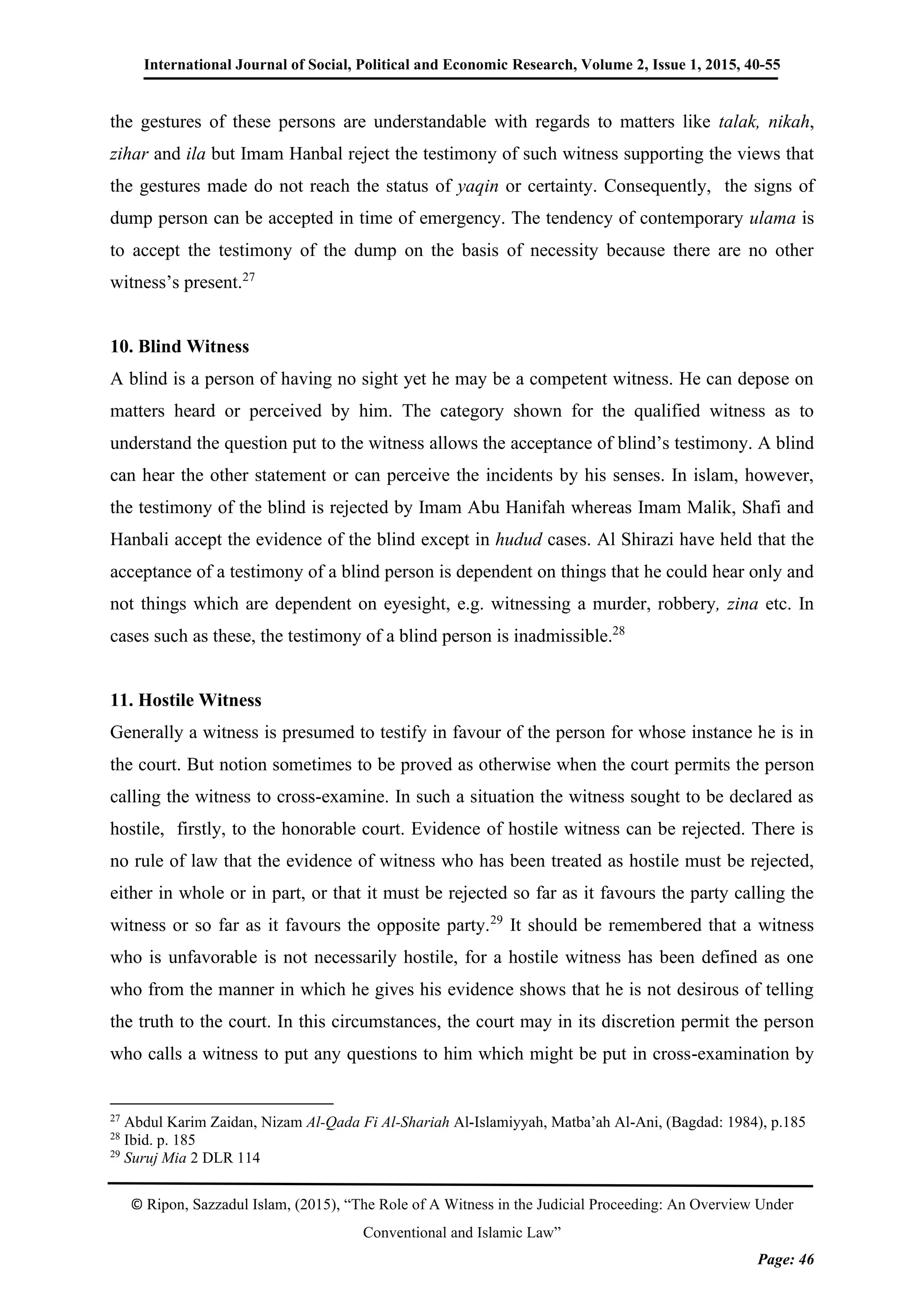 THE ROLE OF A WITNESS IN THE JUDICIAL PROCEEDING - AN OVERVIEW UNDER ...