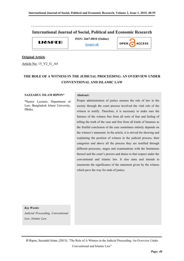 THE ROLE OF A WITNESS IN THE JUDICIAL PROCEEDING - AN OVERVIEW UNDER ...