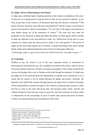 THE ROLE OF A WITNESS IN THE JUDICIAL PROCEEDING - AN OVERVIEW UNDER ...