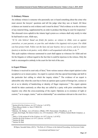 THE ROLE OF A WITNESS IN THE JUDICIAL PROCEEDING - AN OVERVIEW UNDER ...