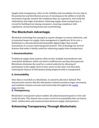 The Role of Blockchain in Improving Supply Chain Transparency and ...