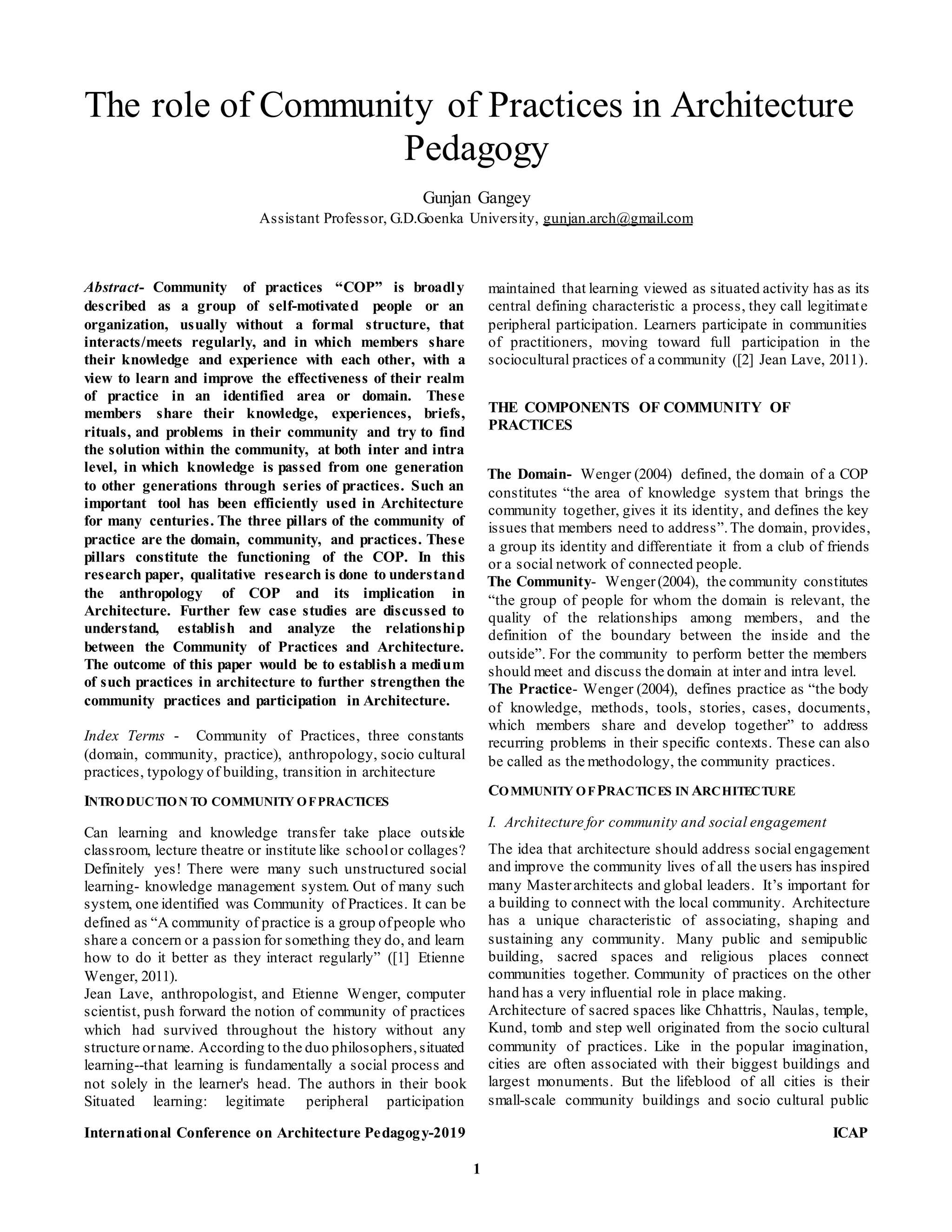 The role of community of practices in architecture pedagogy | DOCX