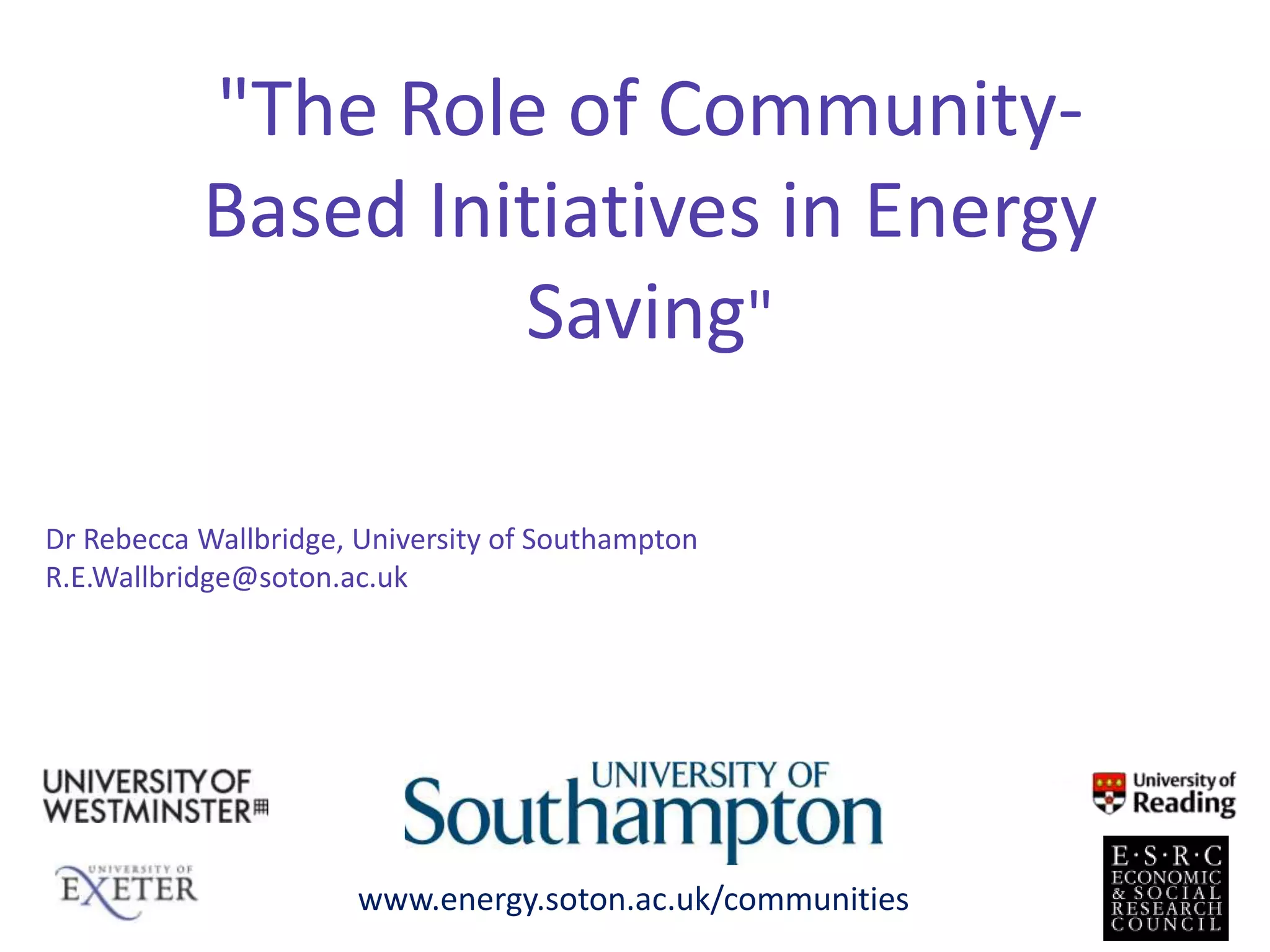The Role of Community-Based Initiatives in Energy Saving by Rebecca ...