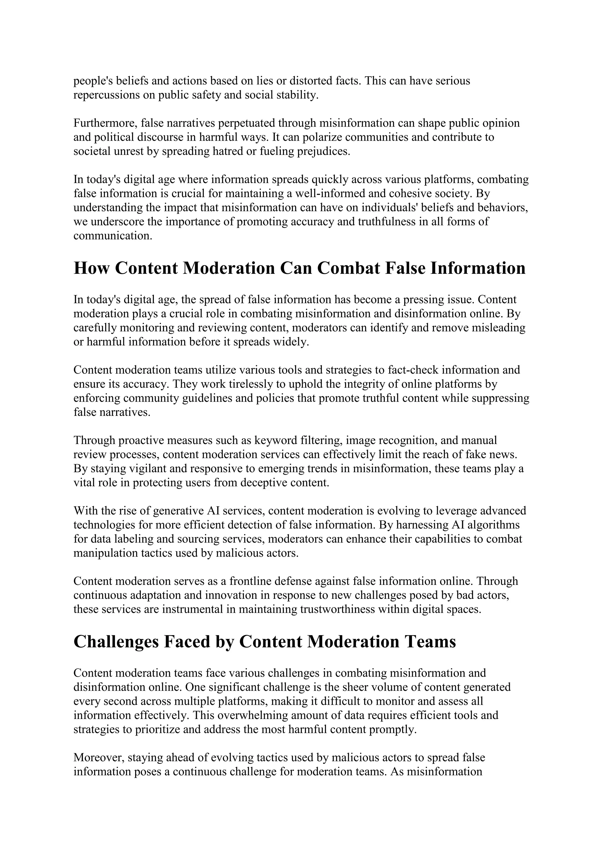 The Role of Content Moderation in Combating Misinformation and ...