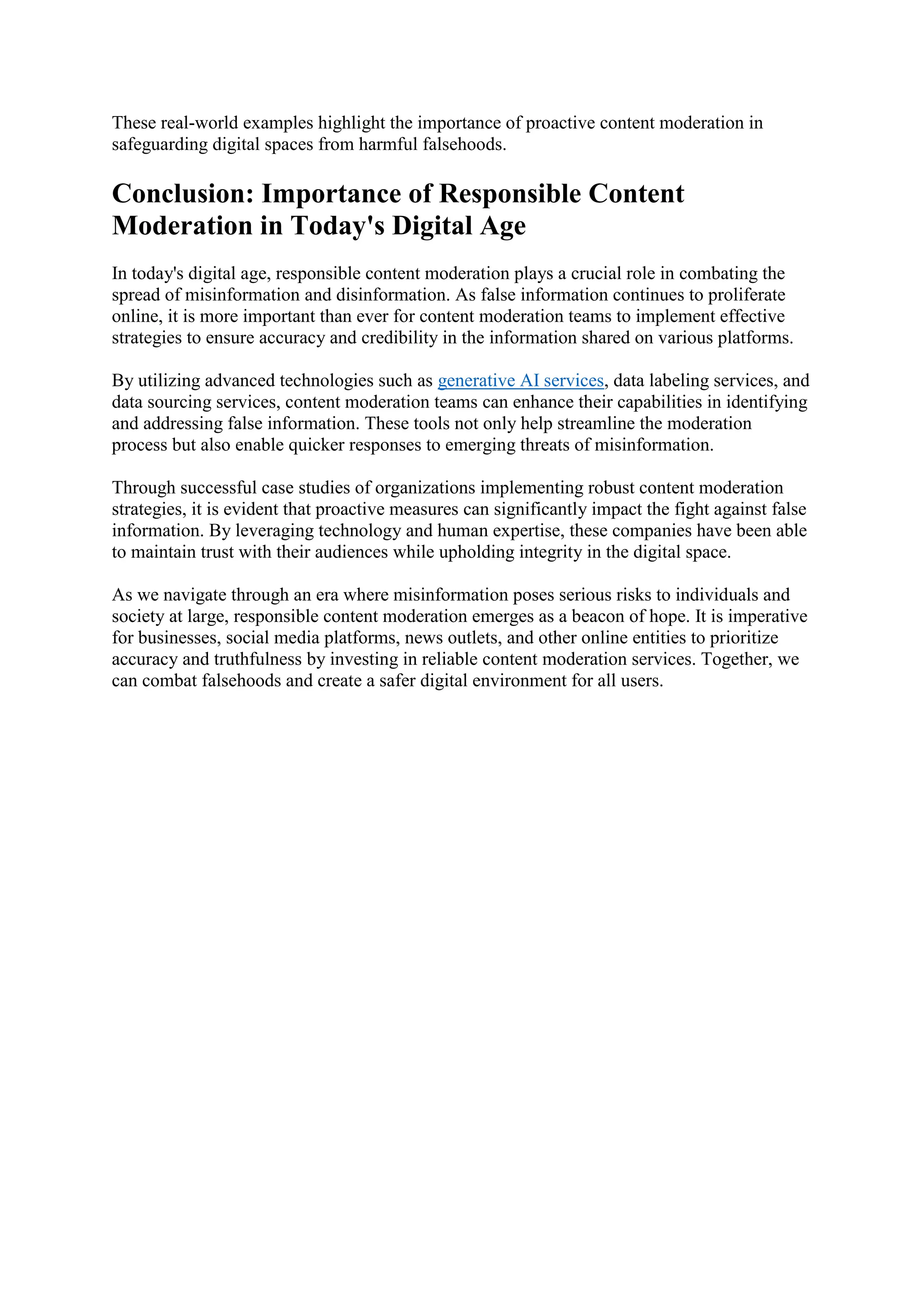 The Role of Content Moderation in Combating Misinformation and ...