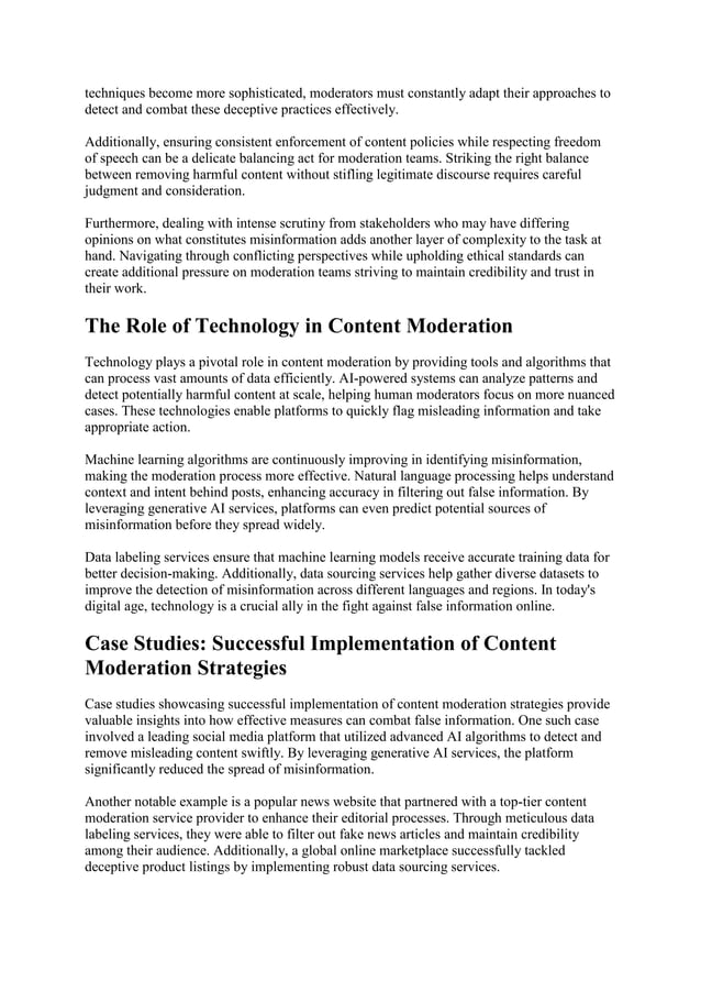 The Role of Content Moderation in Combating Misinformation and Disinformation | PDF
