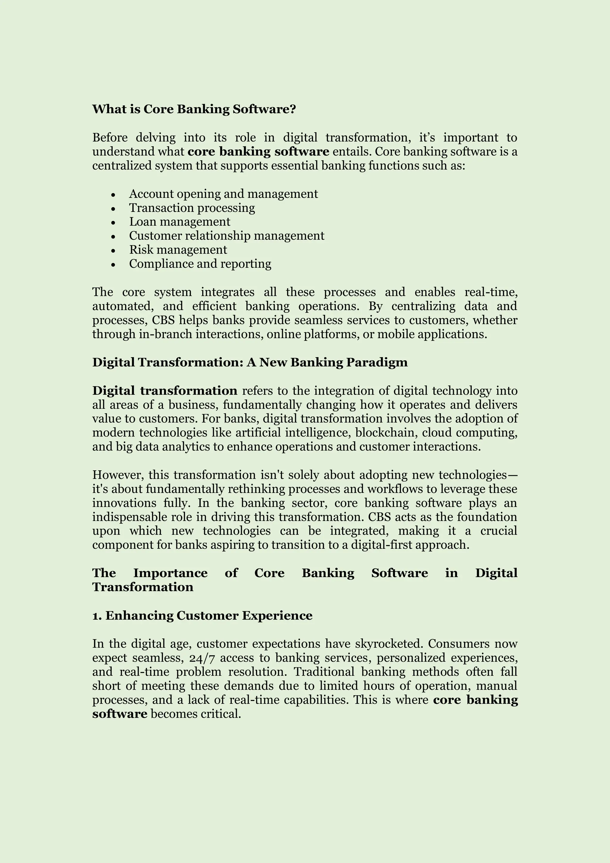 The Role of Core Banking Software in Digital Transformation | PDF