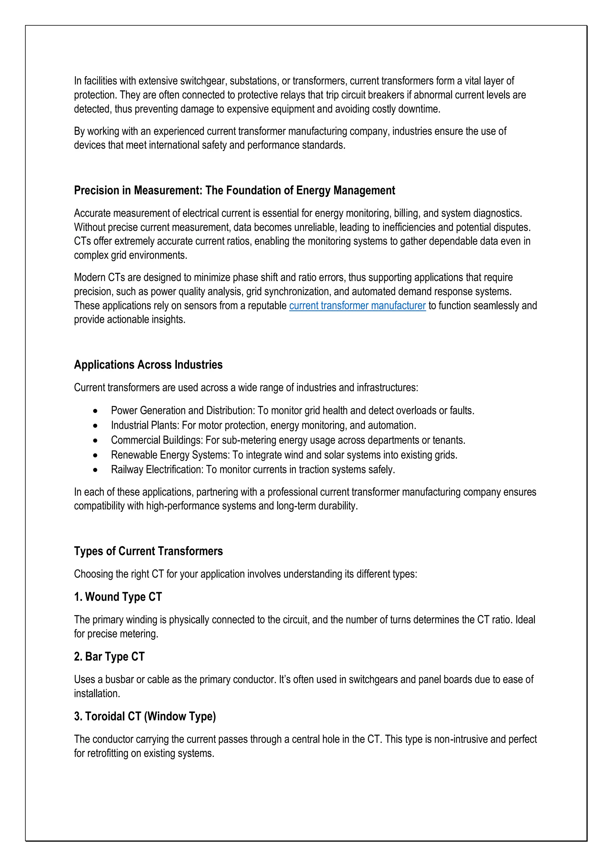 The Role of Current Transformers in Electrical Safety and Measurement | PDF