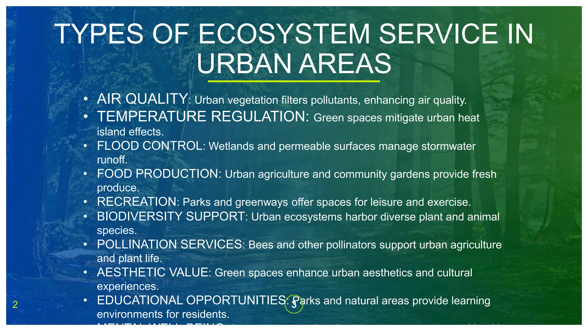 THE ROLE OF ECOSYSTEM IN URBAN AREAS AND.pptx | Environmental Services ...