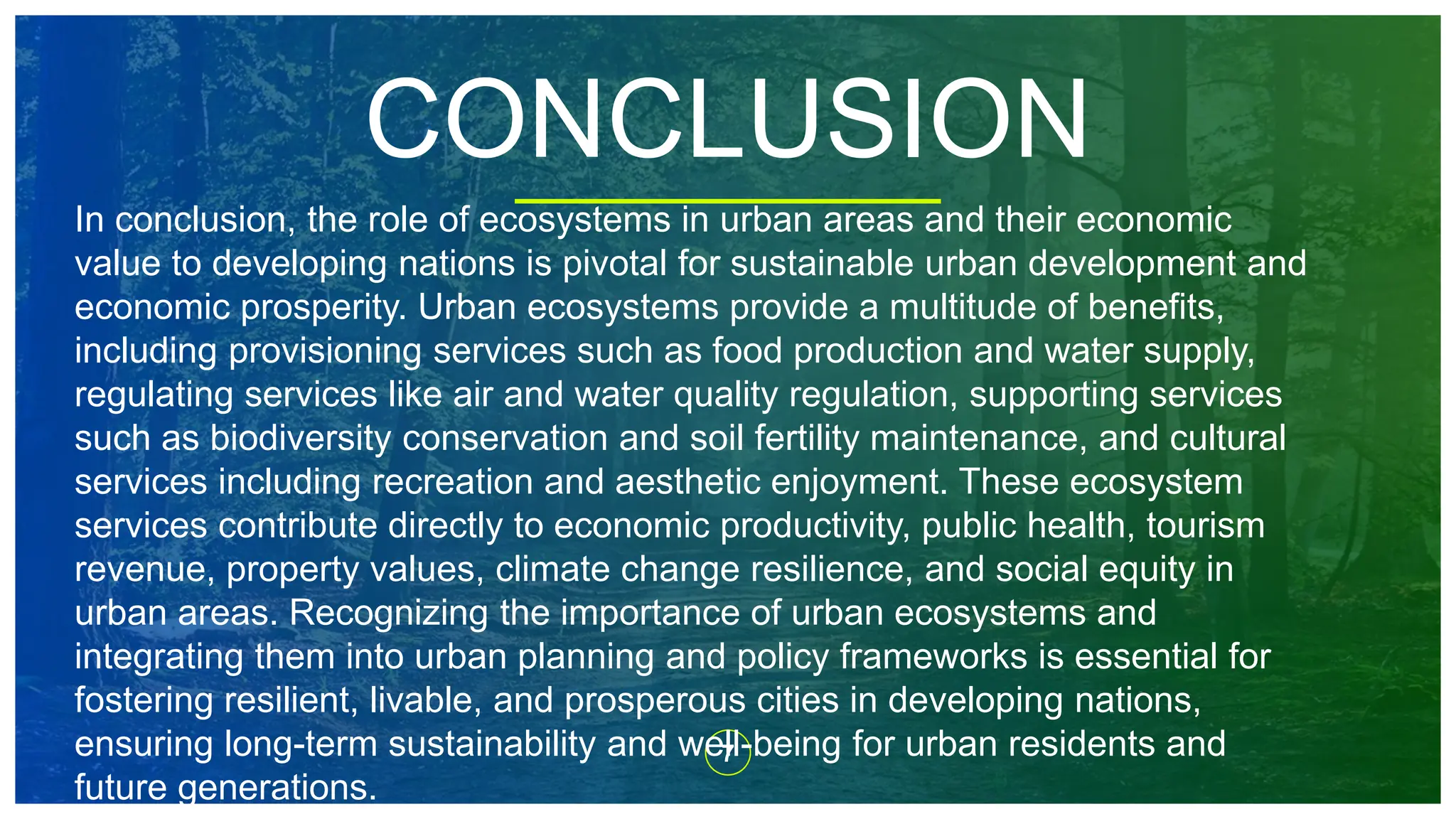 THE ROLE OF ECOSYSTEM IN URBAN AREAS AND.pptx | Environmental Services ...