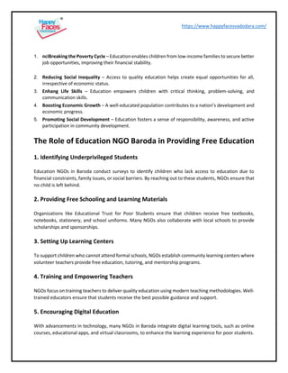 The Role of Education NGO Baroda in Providing Free Education | PDF
