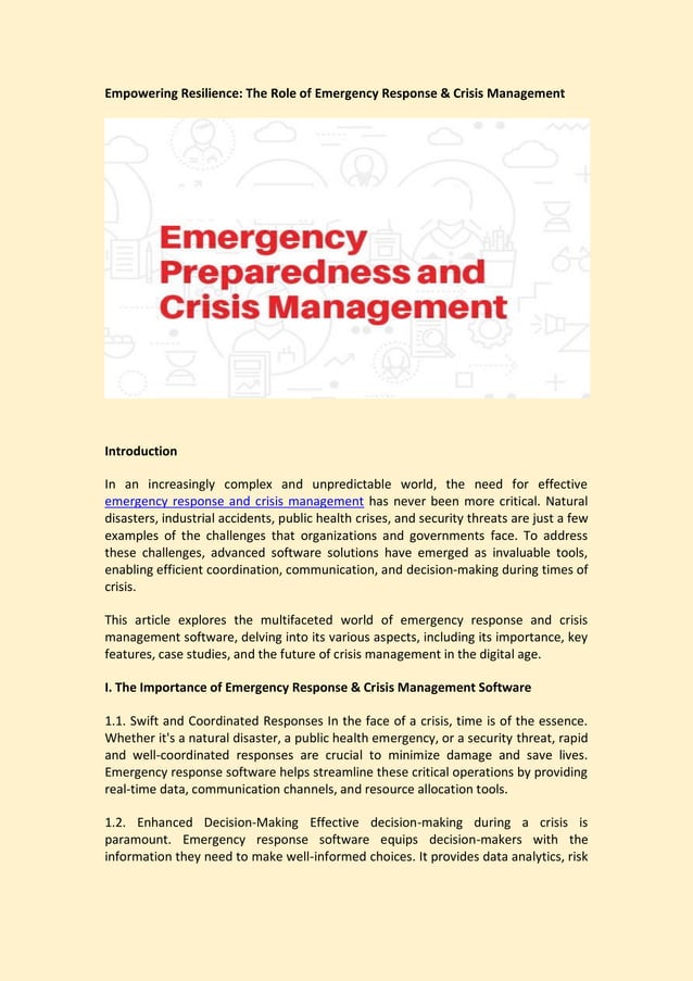 Emergency Response & Crisis Management for Resilience | PDF