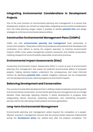 The Role of Environmental Planning and Management in Sustainable ...