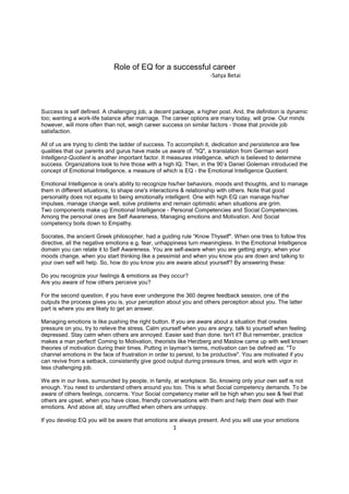 The Role of EQ for a successful career | PDF