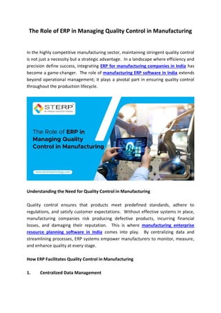 The Role of ERP in Managing Quality Control in Manufacturing | PDF