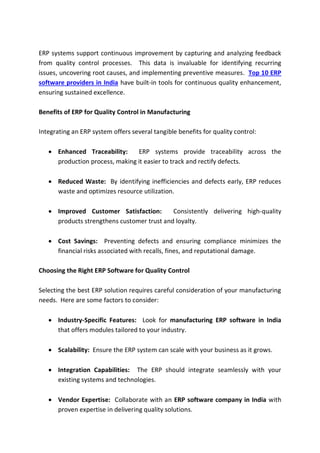 The Role of ERP in Managing Quality Control in Manufacturing | PDF