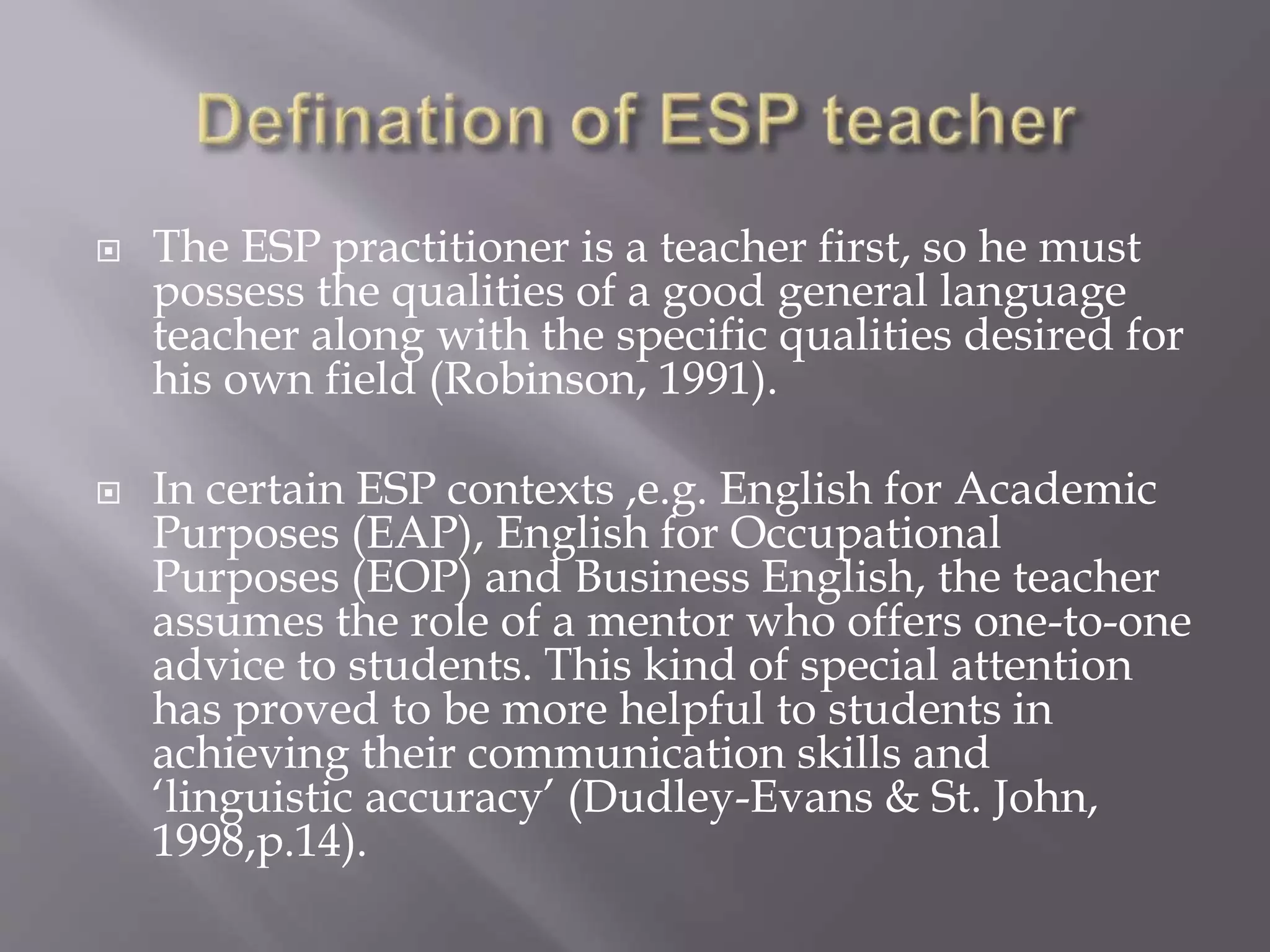 The role of ESP the teacher | PPT